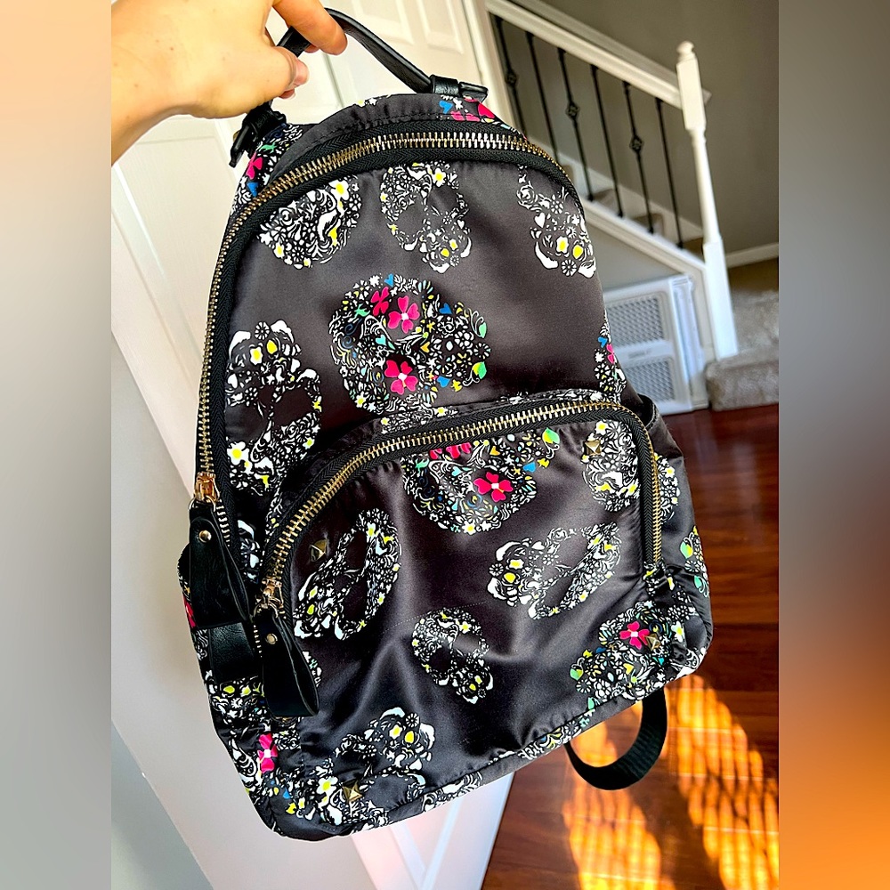 Mms Sugar Skull Black Satin Colorful Print Backpack P… - Gem